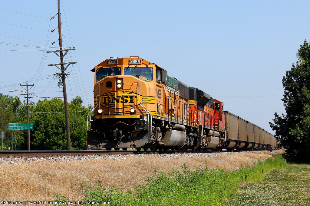 BNSF 9998 leads a slc coal into winfield mo.